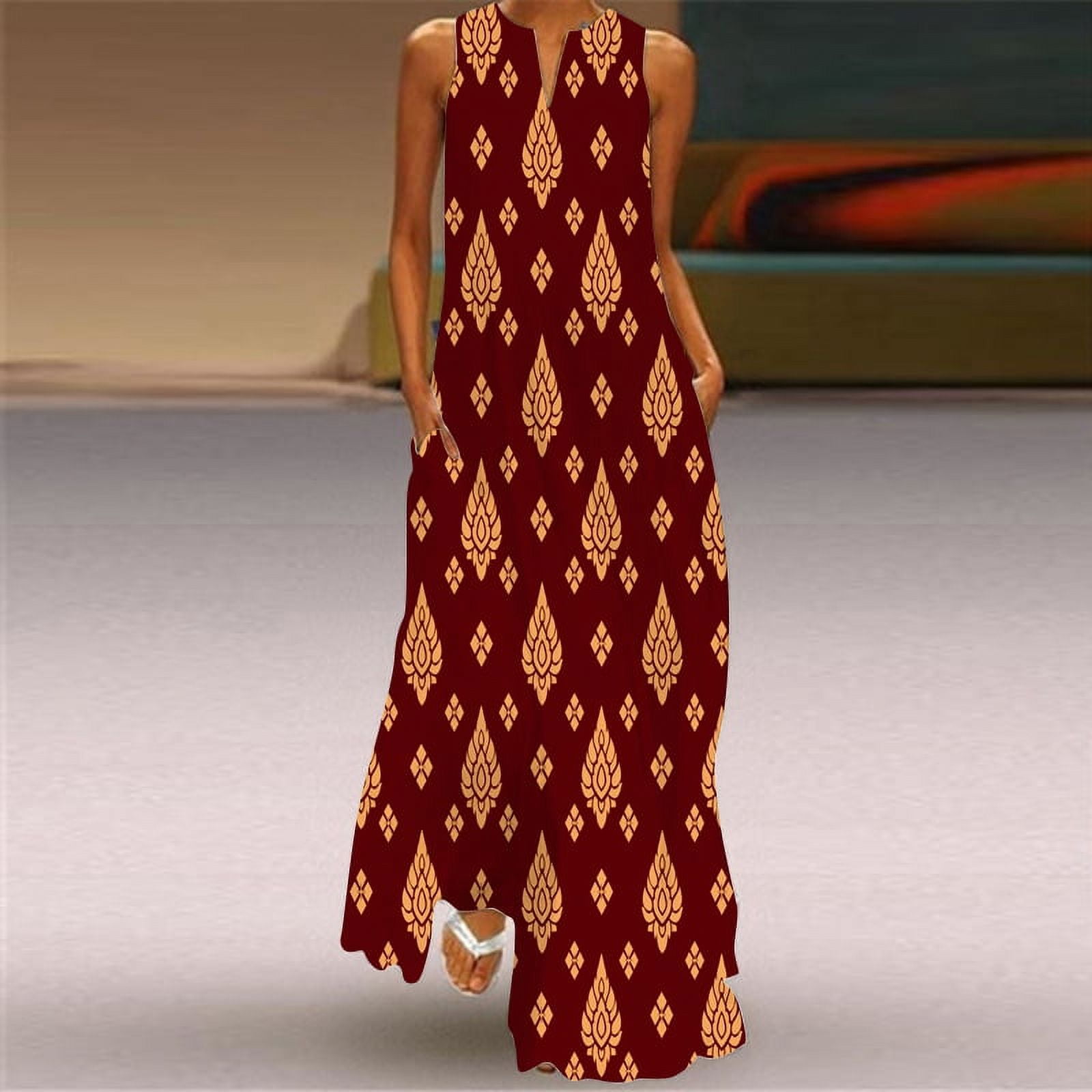 2025 New Ladies Spring Summer Long Dress Women Green Sleeveless Loose V ...