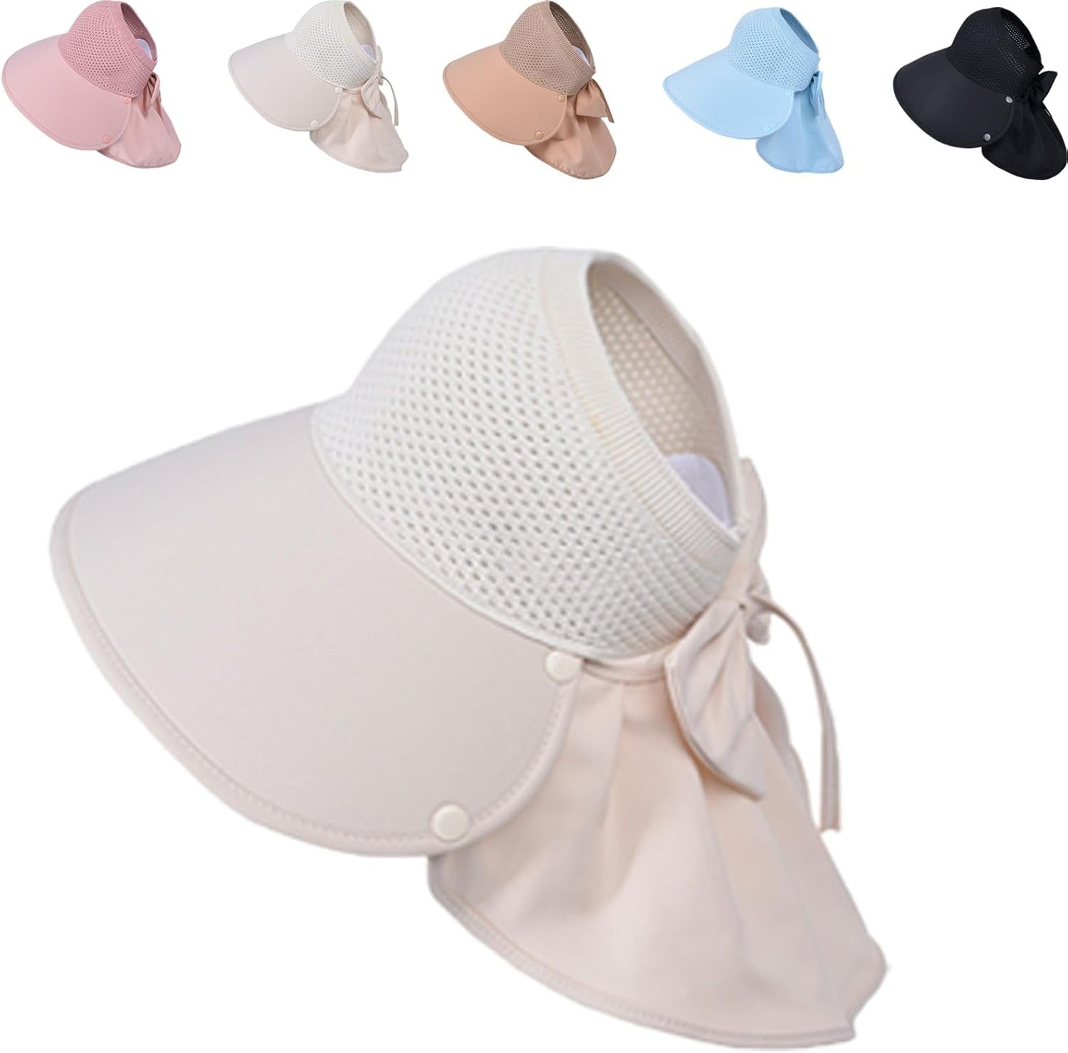 2025 New Large-Brim Hollow Sunscreen Hat with Removable Neck Shawl, UV ...