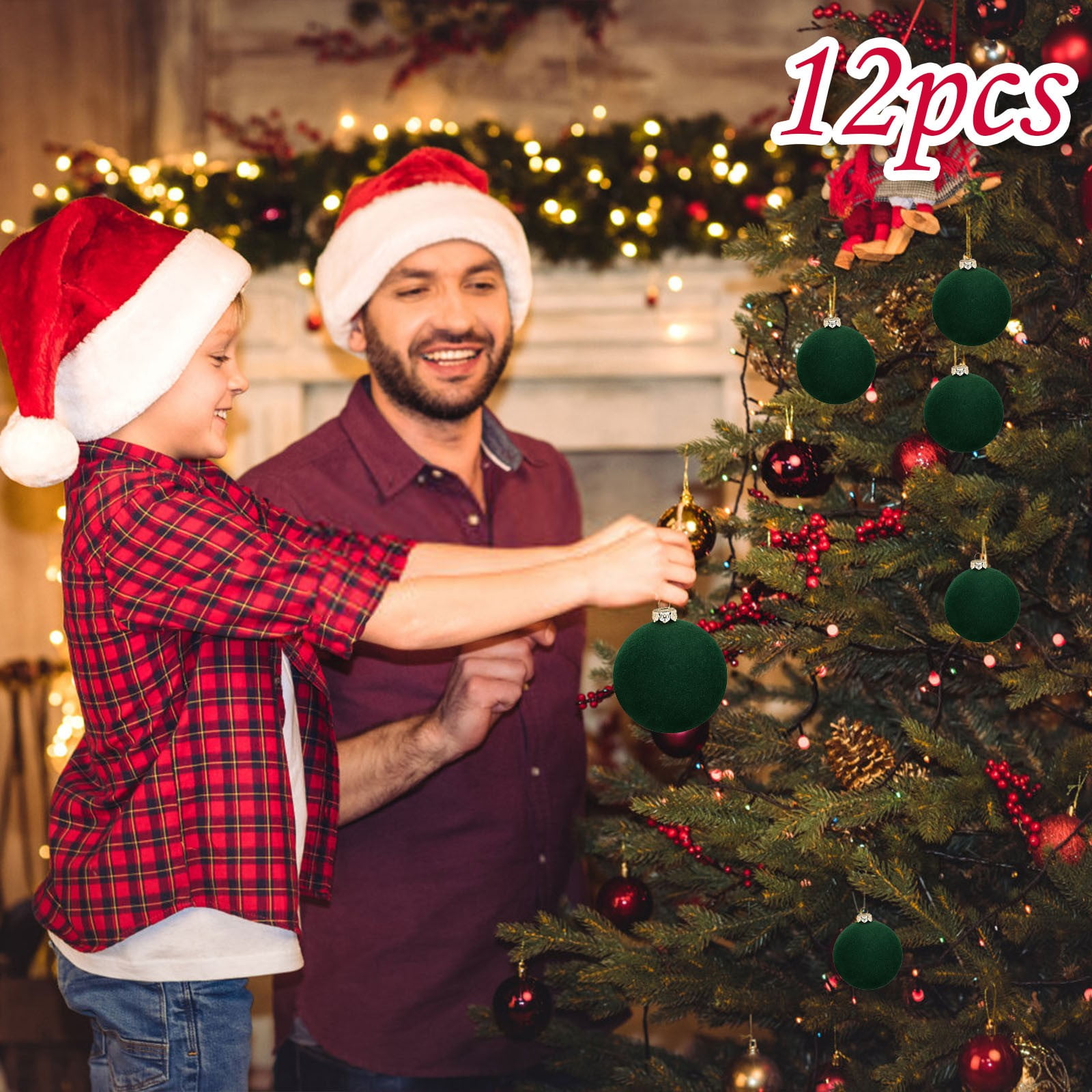 2025 New Large Classic Velvet Christmas Balls, 12PCS Green Flocked ...