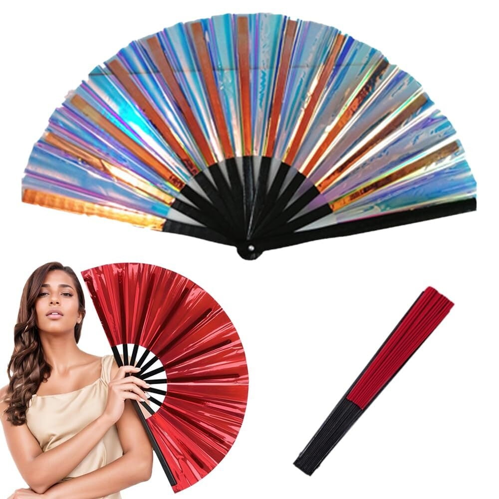 2025 New Large Holographic Folding Hand Fan Line Dance Popping Fan ...