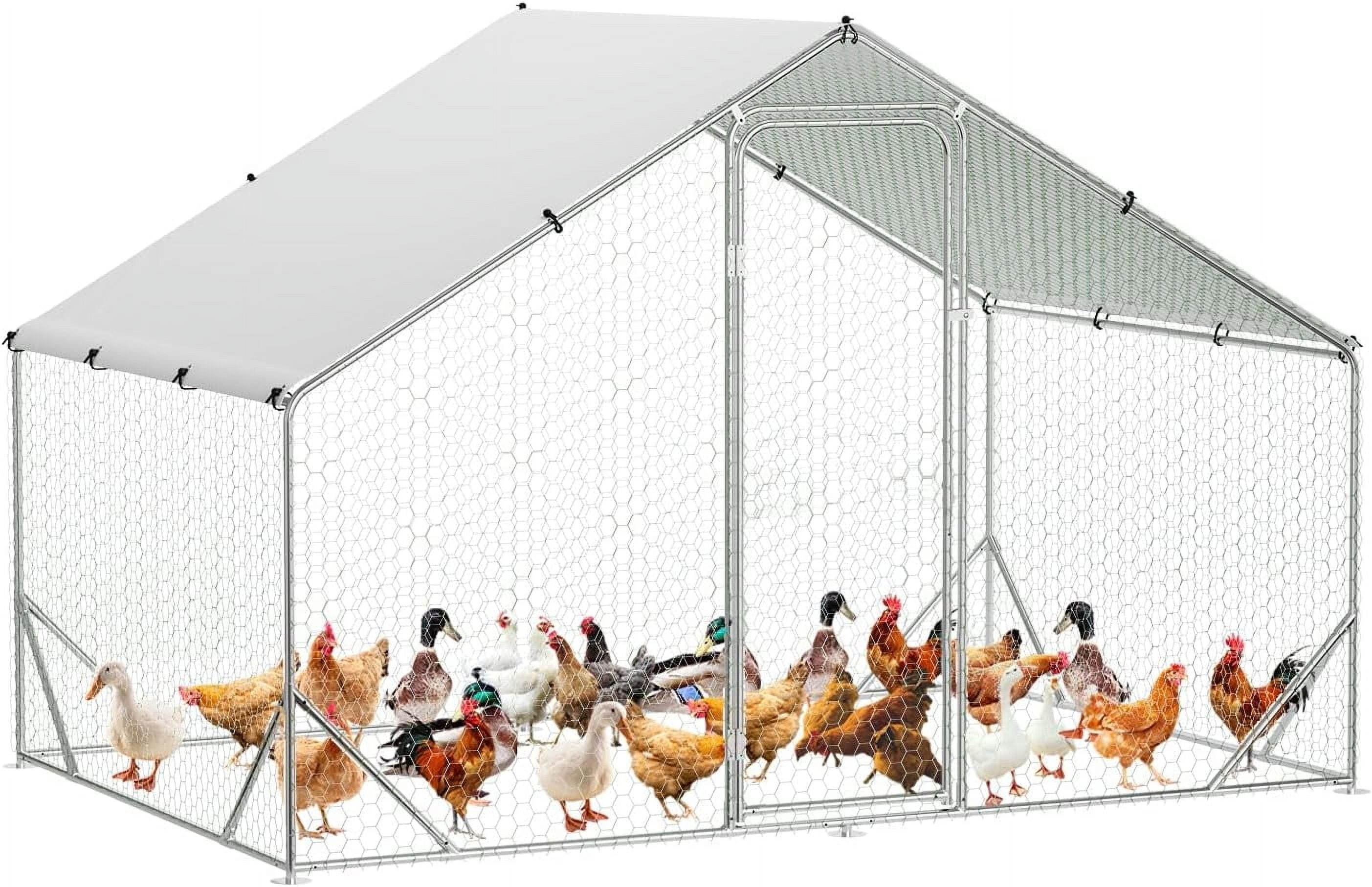 2025 New Large Metal Chicken Coop, Walk-in Poultry Cage with Waterproof ...