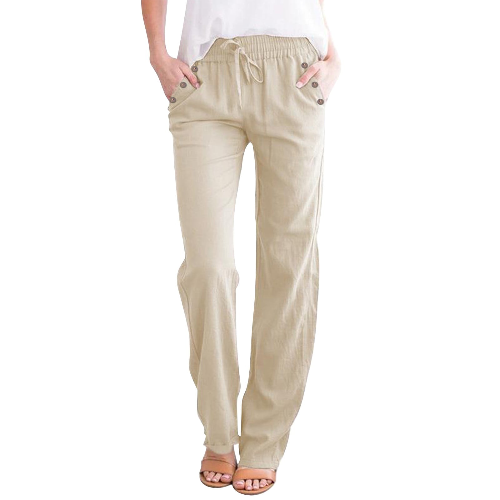 2025 New Linen Pants Women Womens Casual Cotton Linen Pants Straight ...