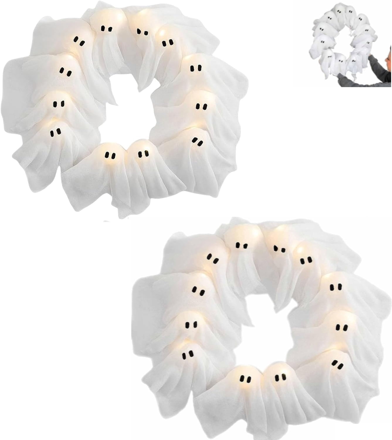 2025 New Lit Ghosts Wreath,Halloween Ghosts 12 Glowing Little White ...