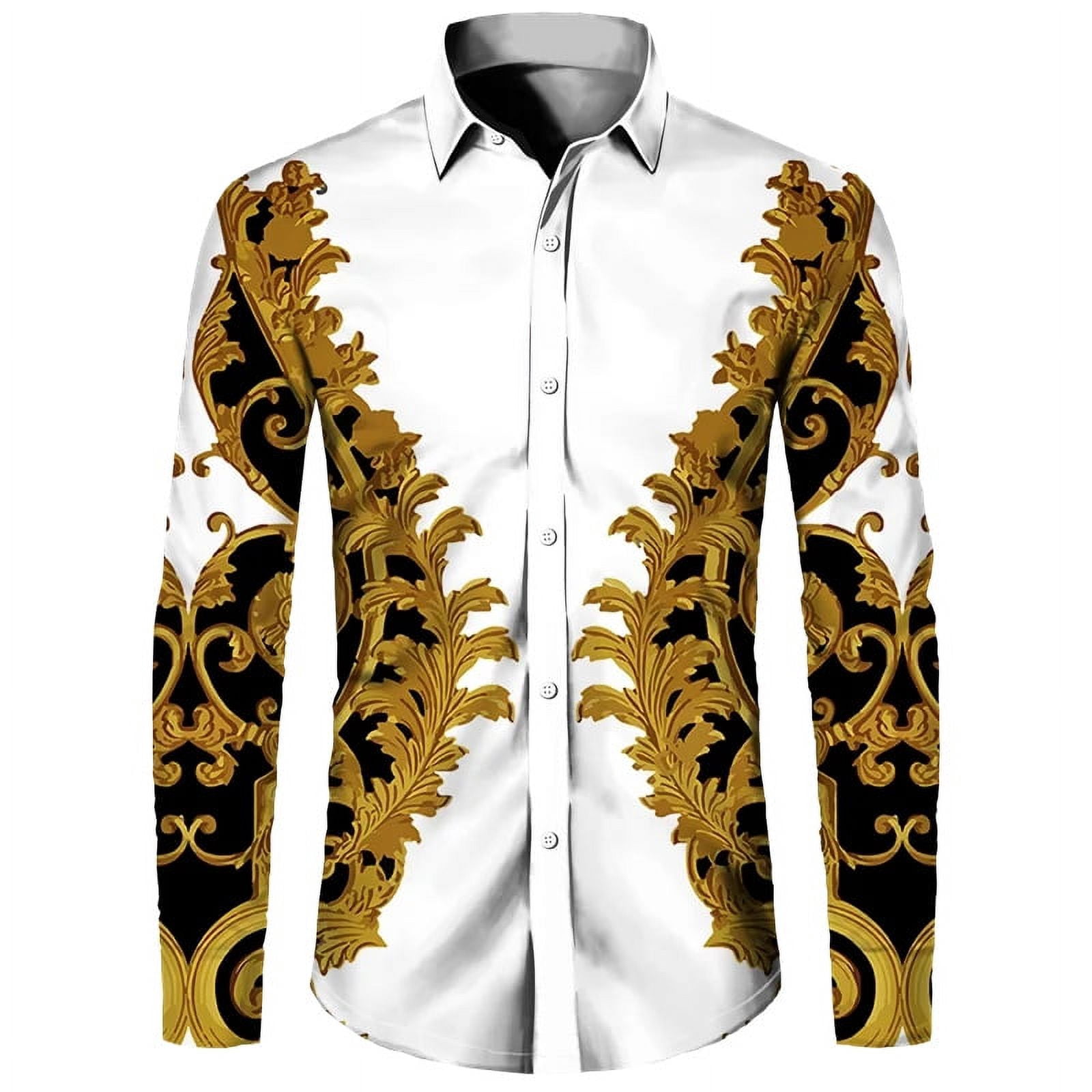 2025 New Luxury Golden Flower Chain 3D Print Men Long Sleeve Shirt ...