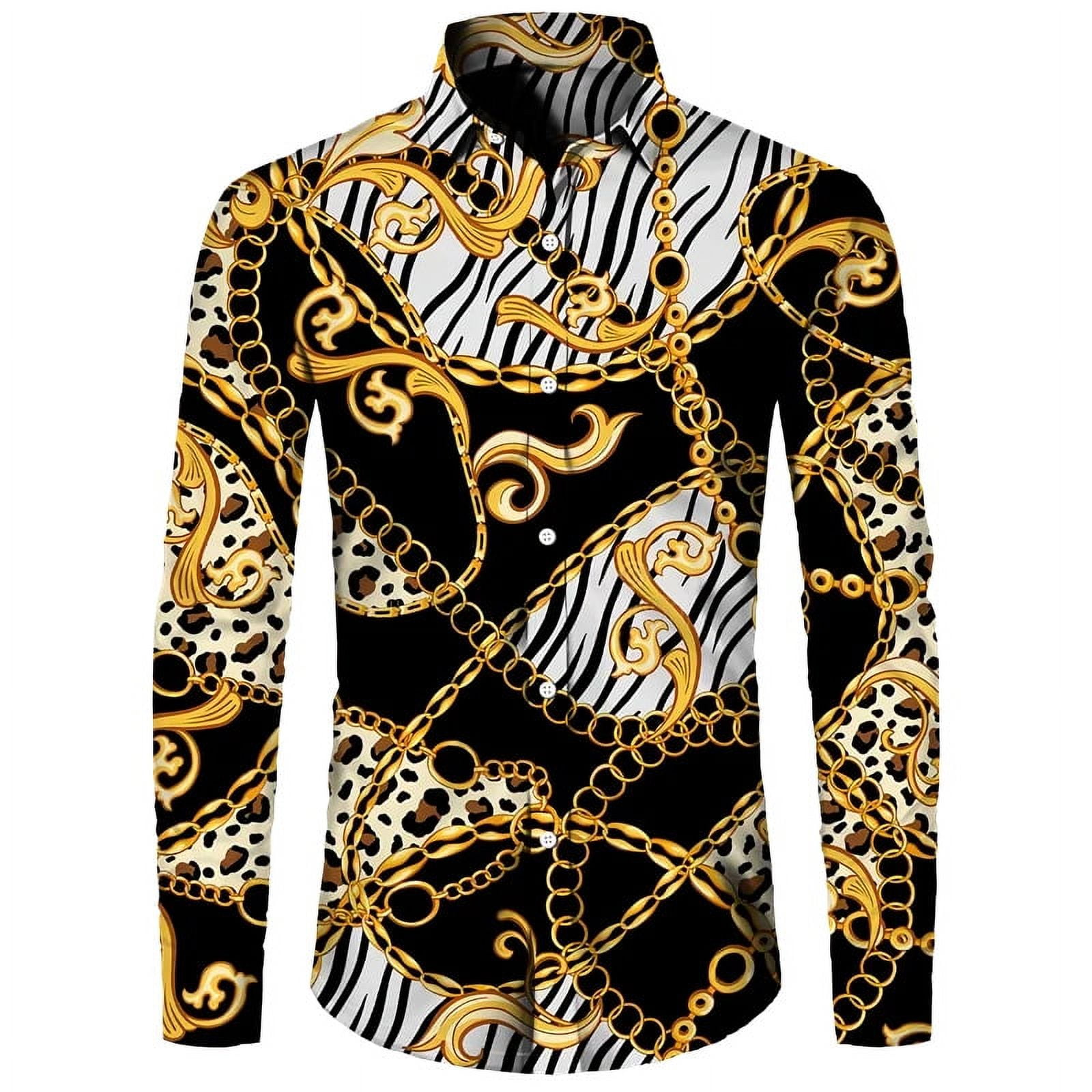 2025 New Luxury Golden Flower Chain 3D Print Men Long Sleeve Shirt ...
