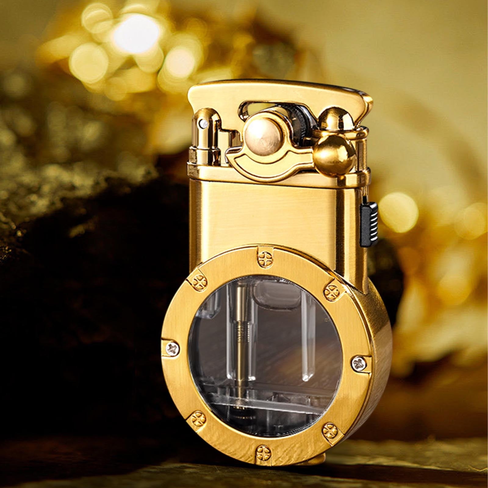 2025 New Mecha Metal Rocker Lighter, Retro Transparent Oil Tank Metal ...