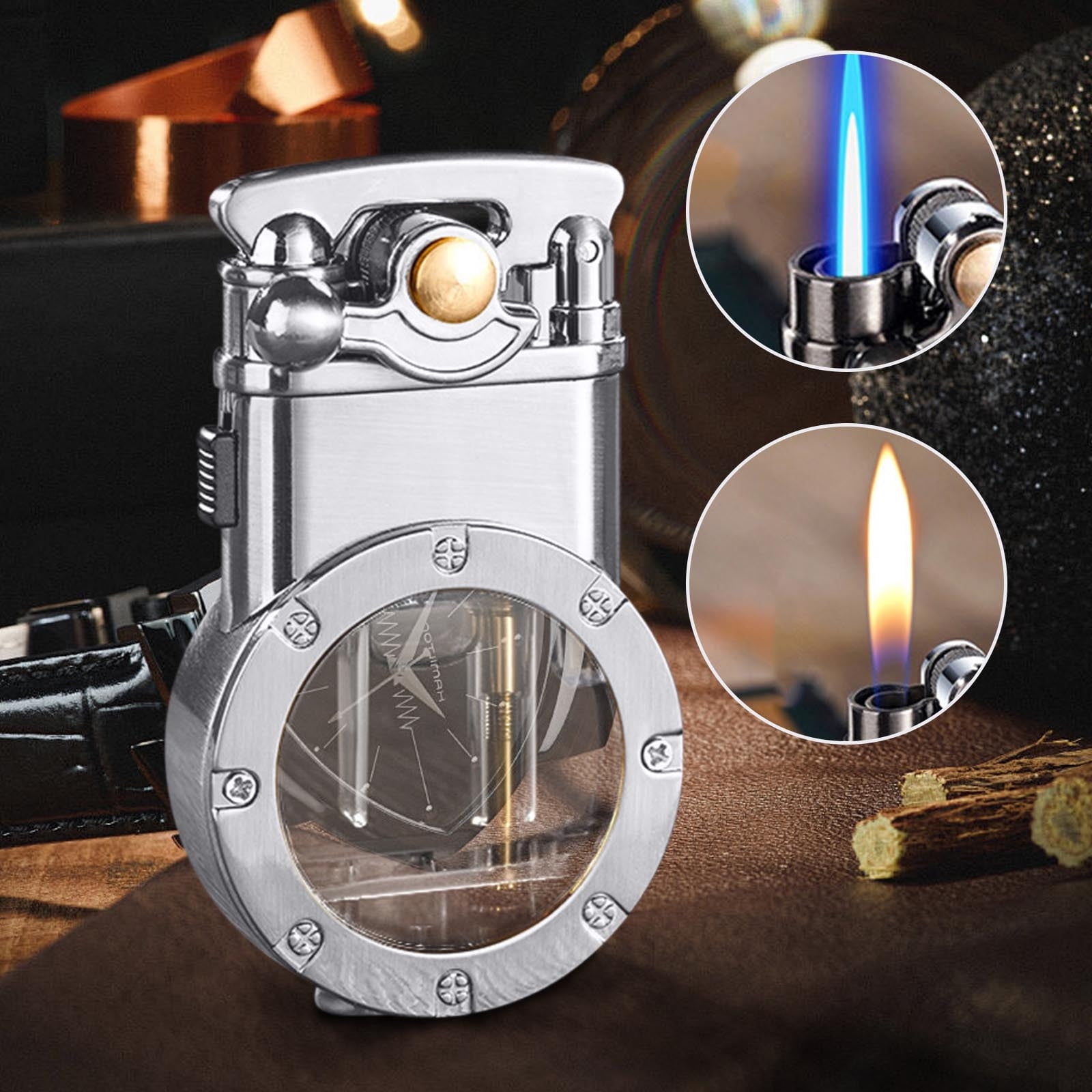 2025 New Mecha Metal Rocker Lighter, Retro Transparent Oil Tank Metal ...