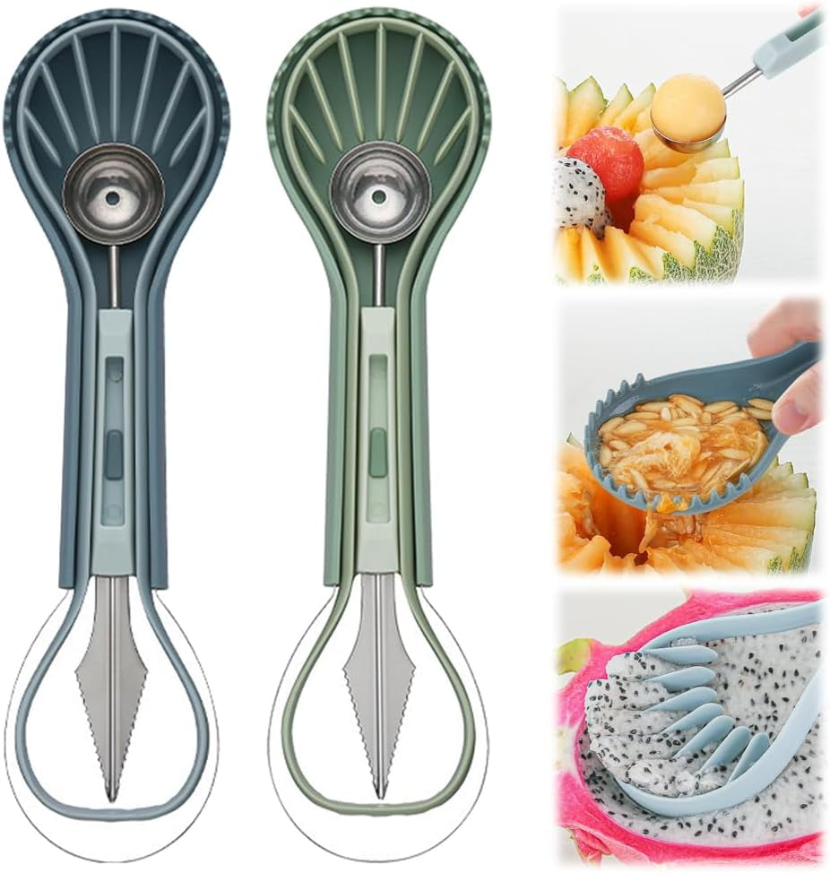 2025 New Melon Baller Scoop Set, 3 in 1 Fruit Tool Knife Watermelon ...