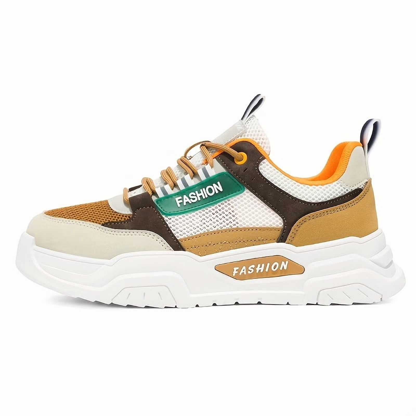 2025 New Men'S Low Top Lace-Up Sneakers, Thick Sole, Round Toe, Solid ...