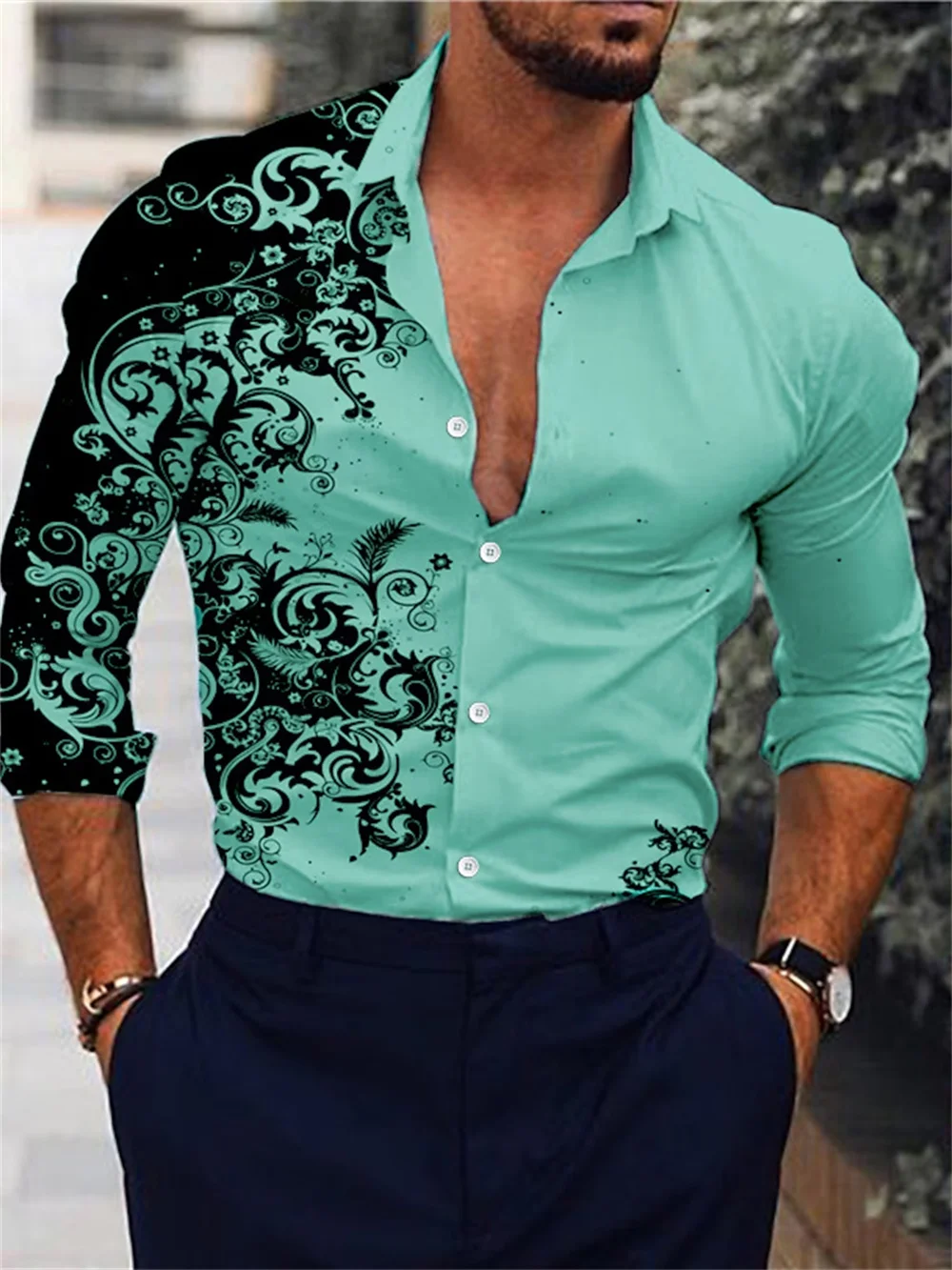 2025 New Men's Casual Street Print Pattern Shirt Fashionable Luxury ...
