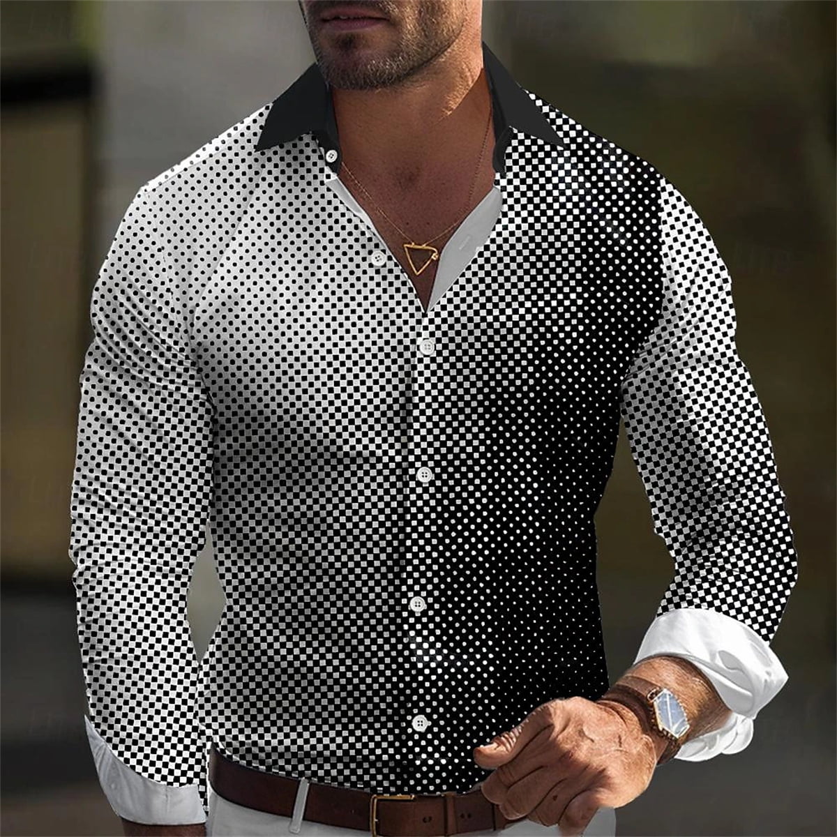 2025 New Men's Line 3D Printing Shirt Spring/Summer Flip Collar ...