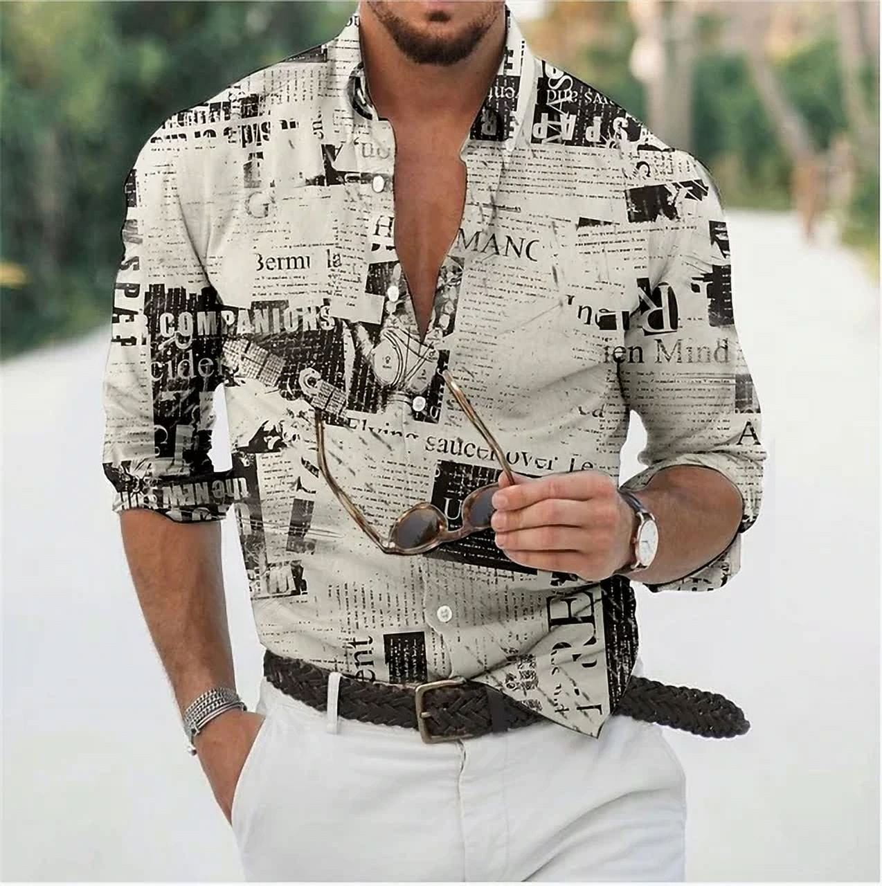 2025 New Men's Long sleeved Shirt Button Trendy Geometric Fragmented ...