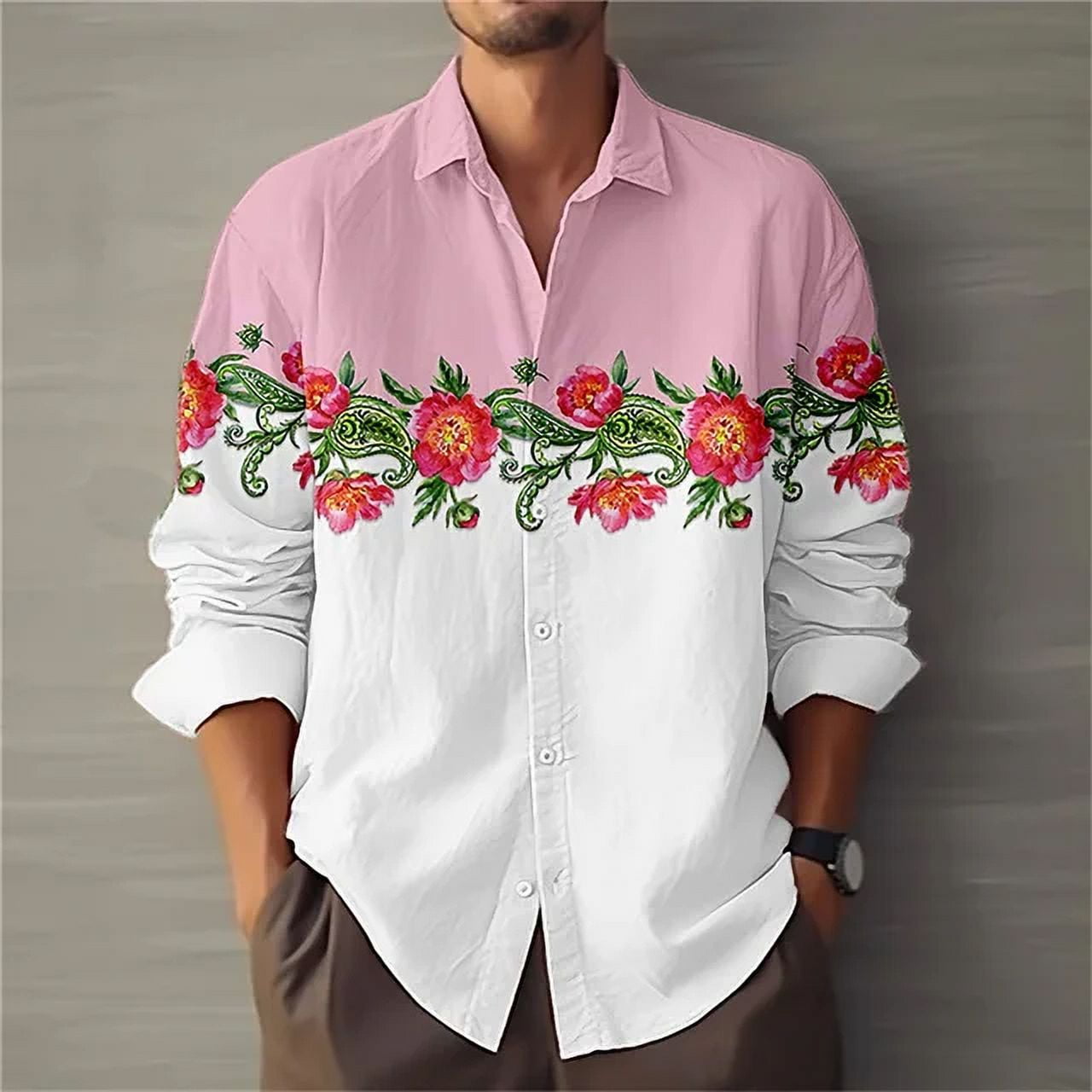2025 New Men's Long sleeved Shirt Button Trendy Geometric Fragmented ...