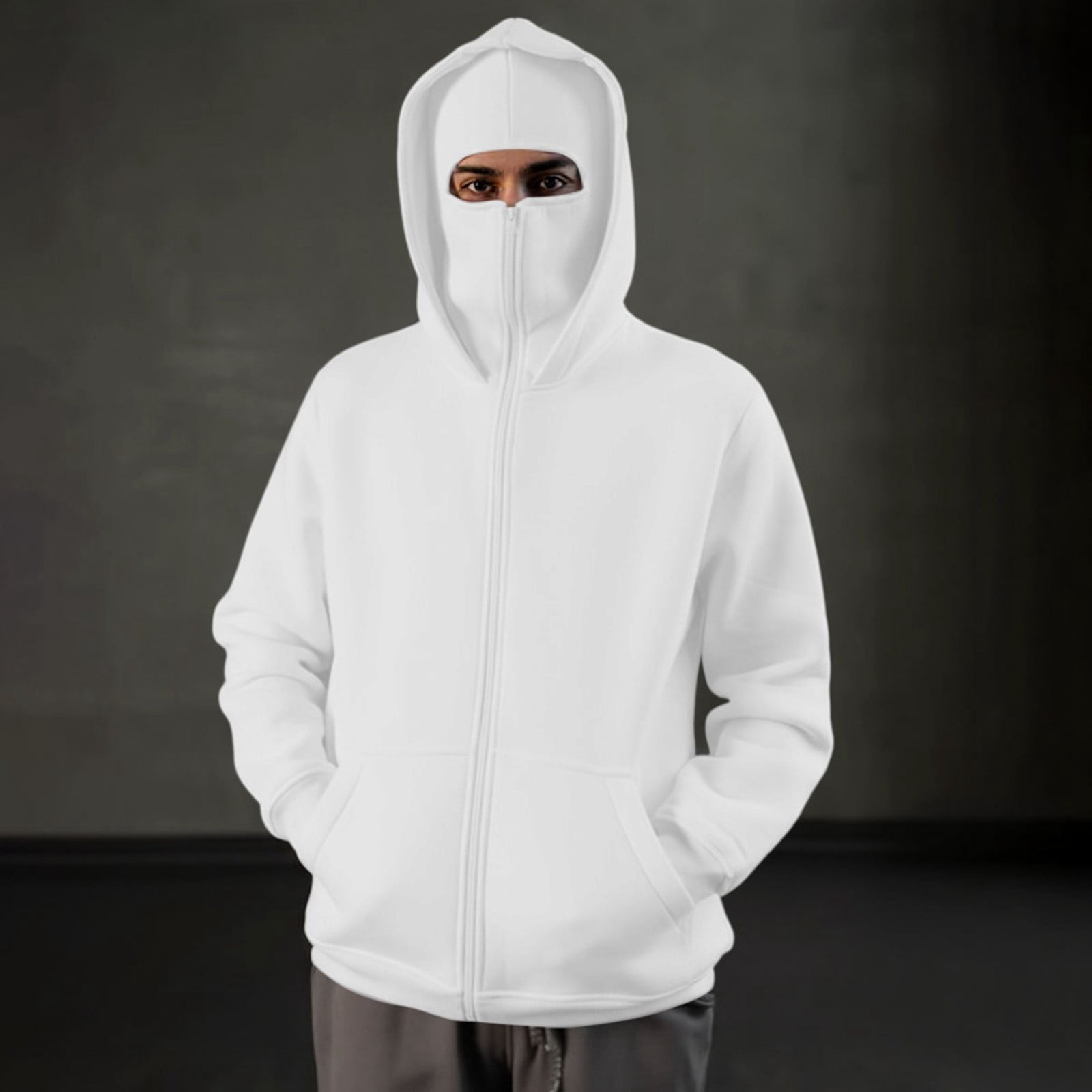 2025 New Mens Solid Color Zip Up Hooded Sweatshirt with Unique Double ...