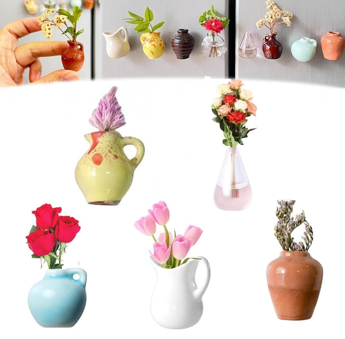 2025 New Mini Bud Vases Magnetic for Fridge, Cute Ceramic Vase Magnets ...