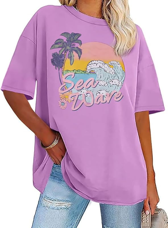 [2025 New Model]Womens Oversized Tshirt Graphic Tees Crew Neck Summer ...