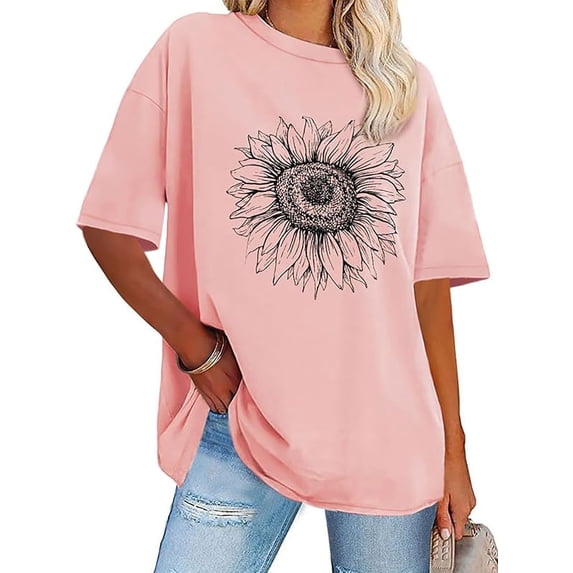 [2025 New Model]Womens Oversized Tshirt Graphic Tees Crew Neck Summer ...