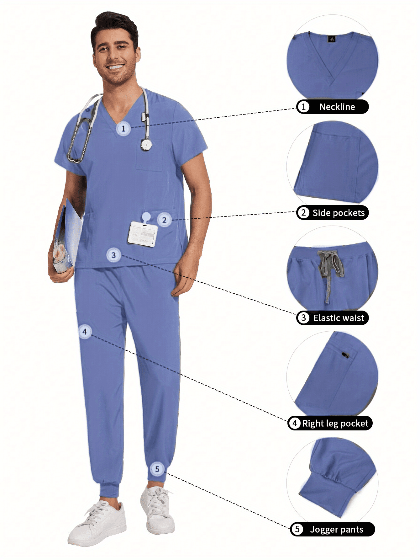 2025 New Multicolor Short Sleeve Mens Scrubs Uniforms Doctor Work ...