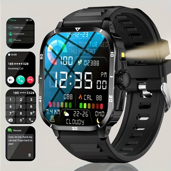 2025 New Outdoor Men's Smartwatch with LED Light, BT Call & Message ...