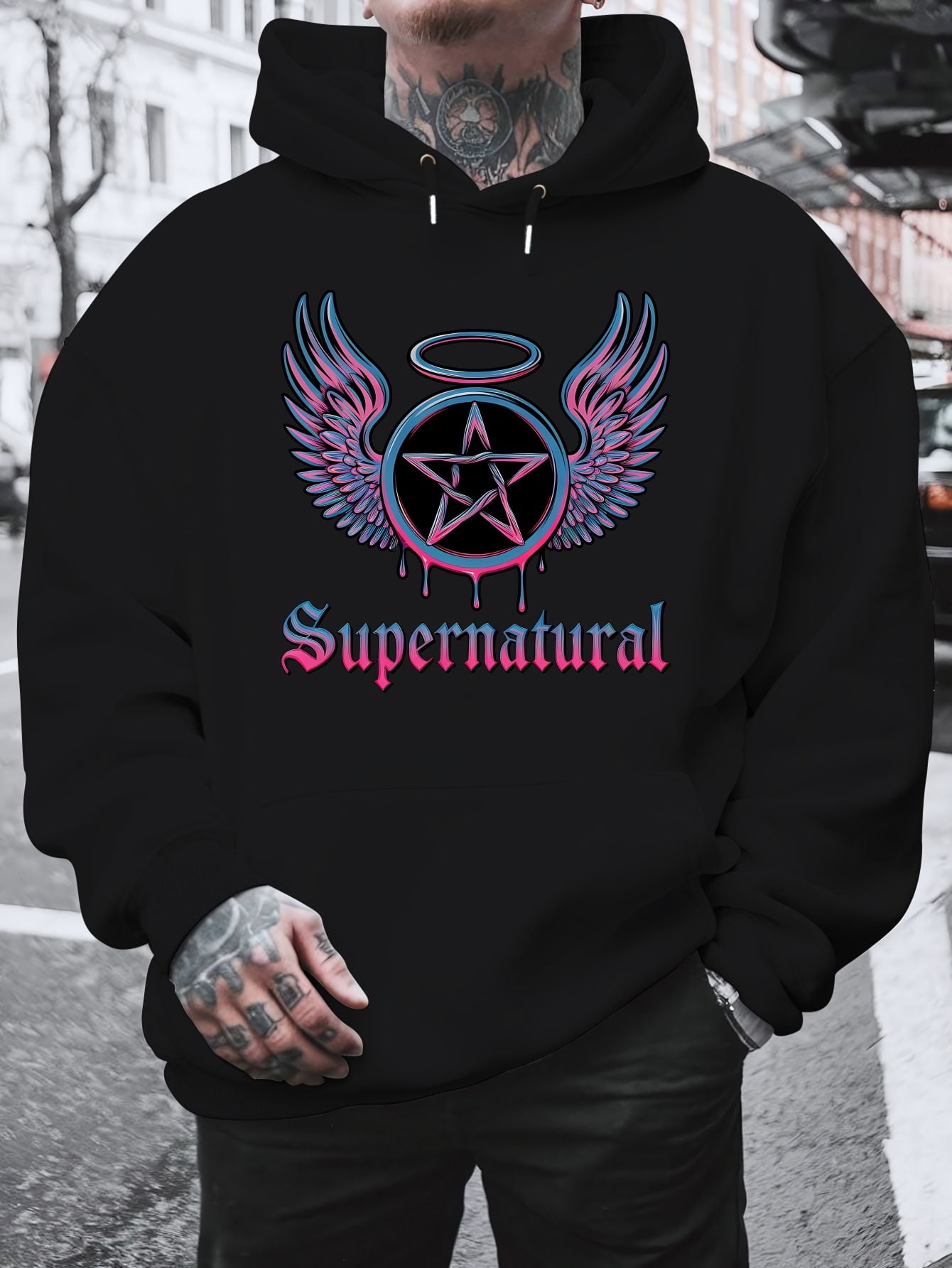 2025 New Plush Youth Set - Printed Hoodie with Angel and Devil Wings ...