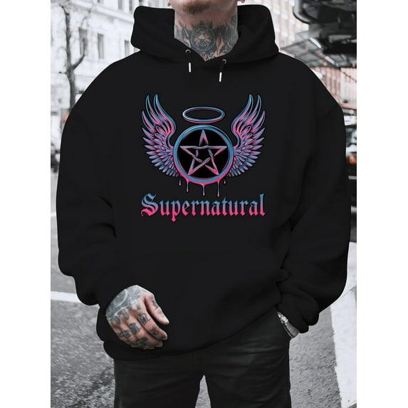 2025 New Plush Youth Set - Printed Hoodie with Angel and Devil Wings ...