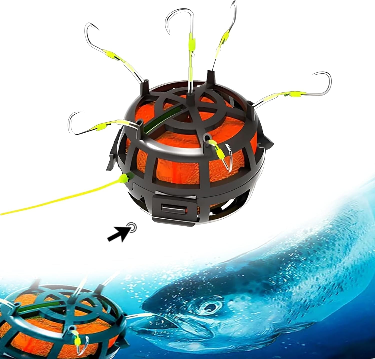 2025 New Reverse Bottom Bait Cage Fishing Hook, 360° Floating Bait Cage Fishing Hook, 6-Hook ...