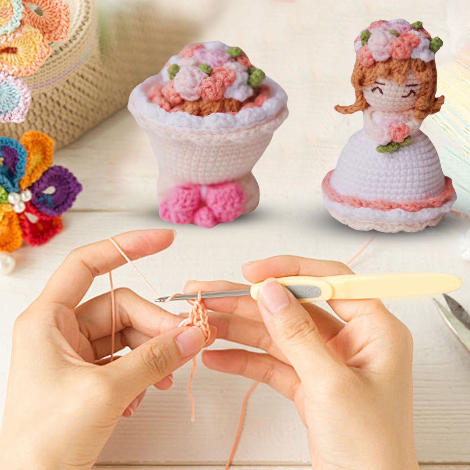 2025 New Reversible Crochet Bouquet Flower Doll Cute Handmade Bride ...