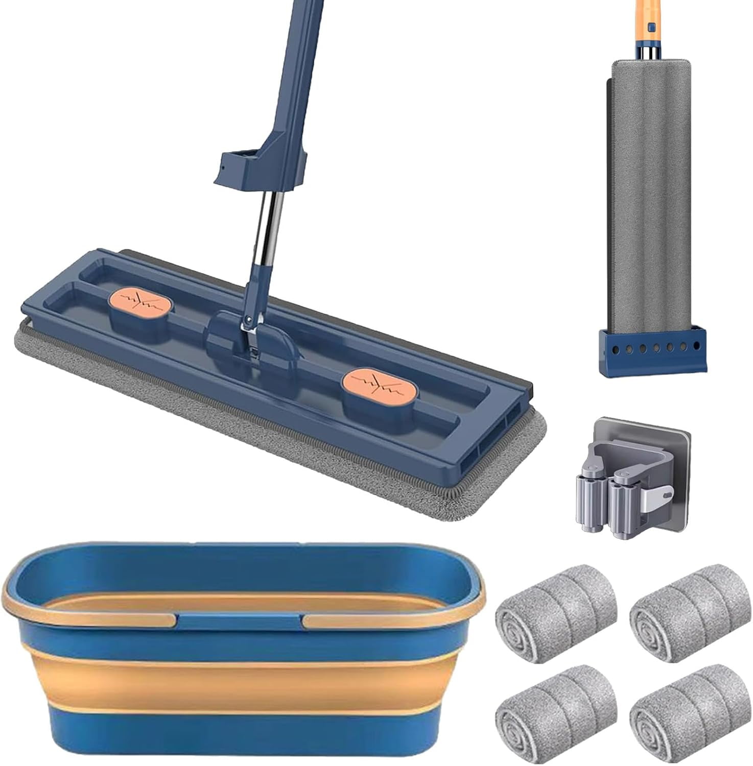 2025 New Saker Plus Mop - 360° Rotation Flat Mop and Bucket Set, Self-Wringing with 6 Washable ...