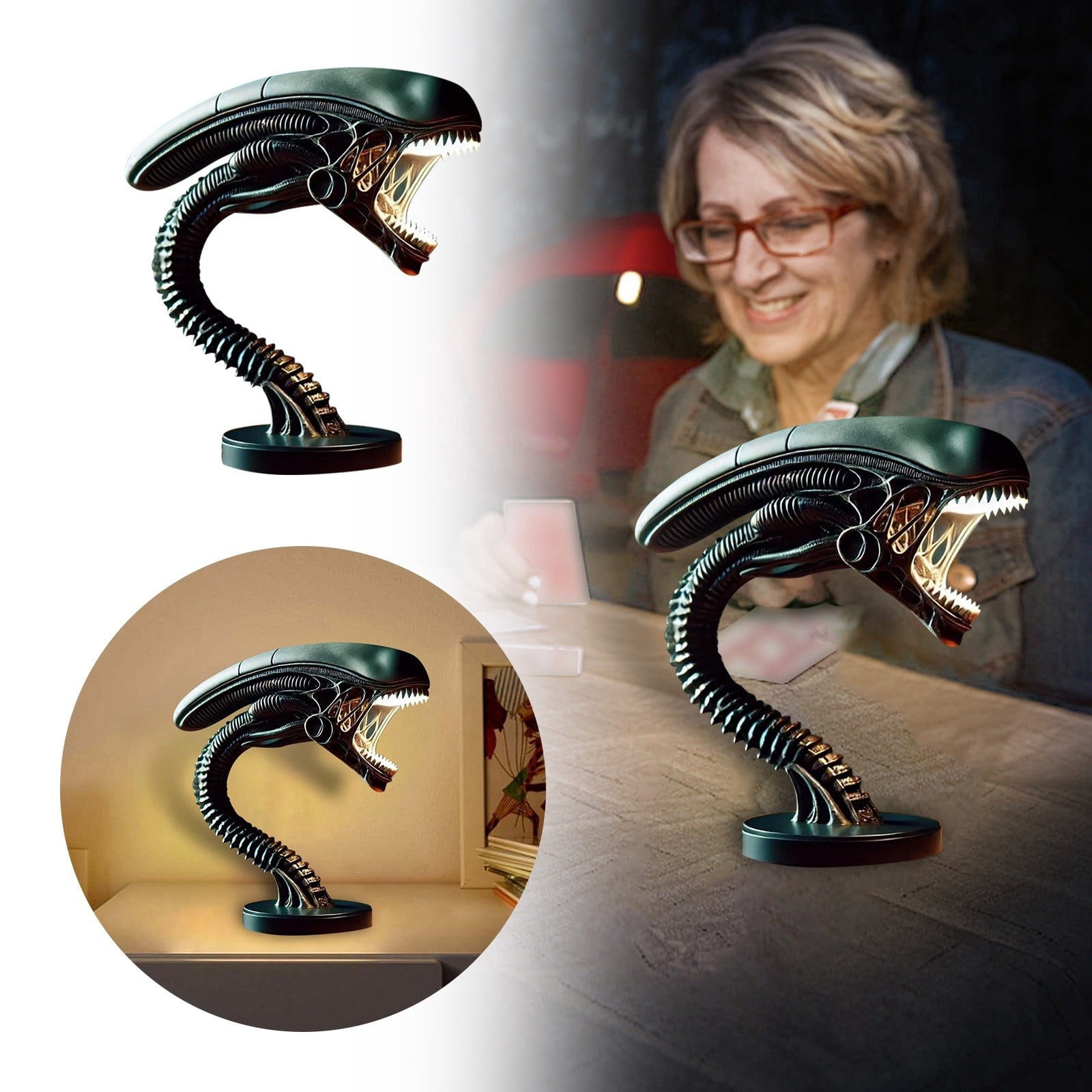 2025 New Sci-Fi LED Table Lamp Alien 3D Resin Night Light, Black Space ...