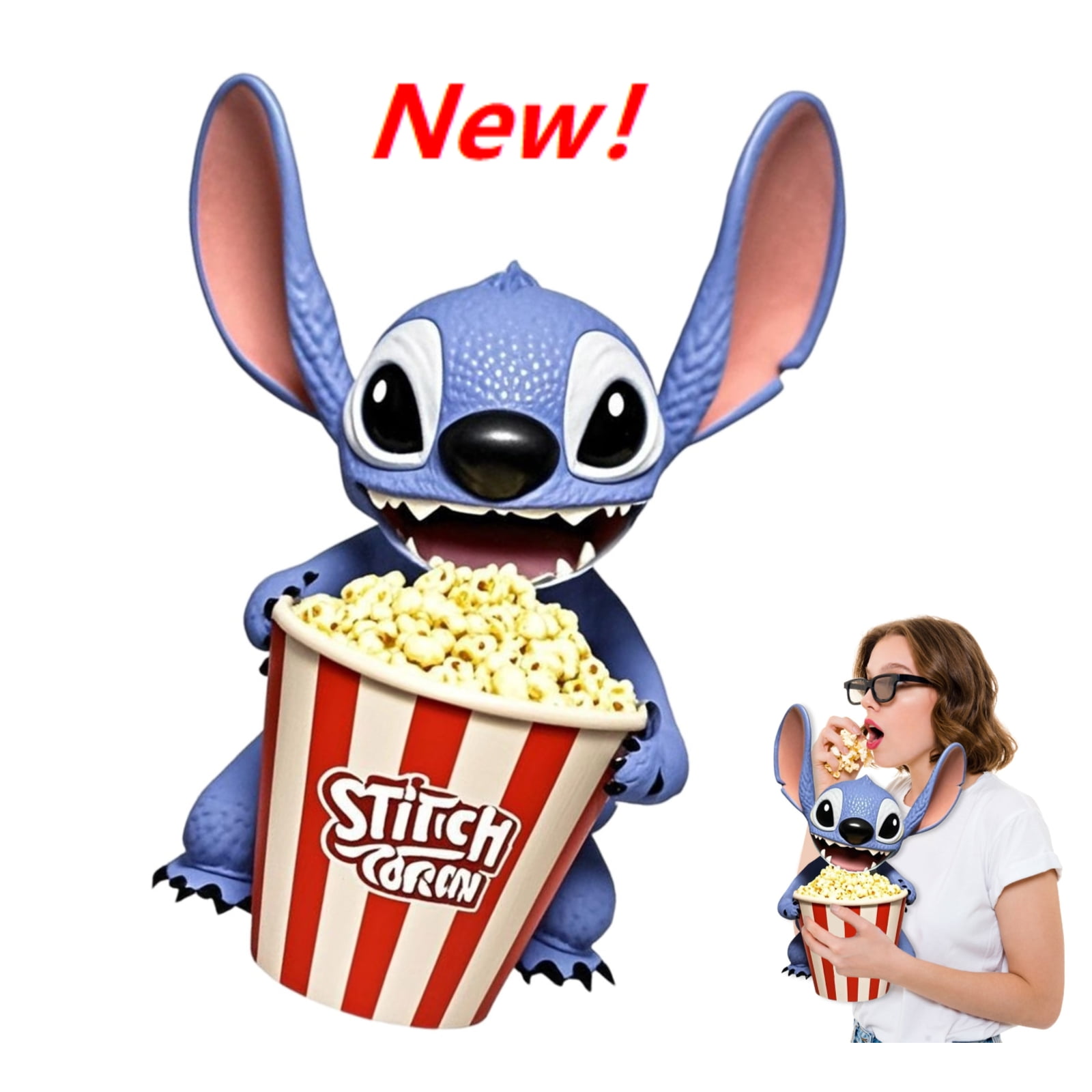 2025 New! Stitch Popcorn Bucket, Large 10 Inch Popcorn Containers ...