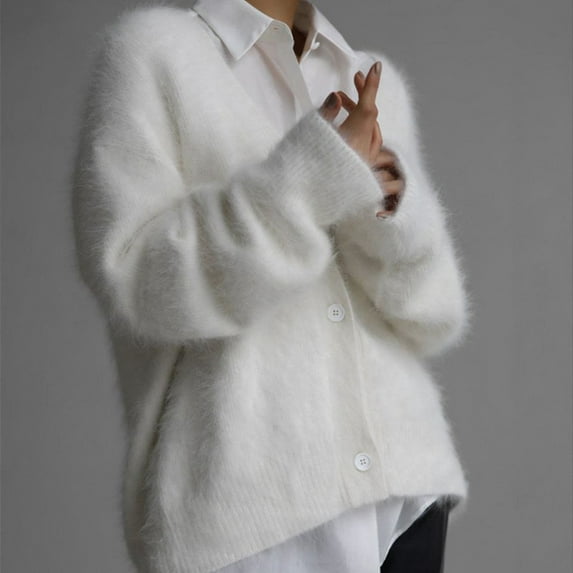 2025 New Style Faux Mink Cardigan Women's Loose Fit Sweater Coat Soft ...