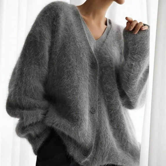 2025 New Style Faux Mink Cardigan Women's Loose Fit Sweater Coat Soft ...