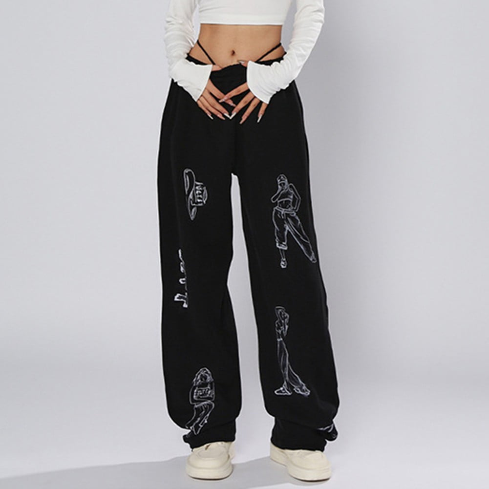 2025 New Summer Hip Hop Elegant Fashion Retro Womens Graffiti Casual Trousers - Black S ...