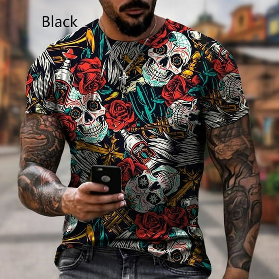 2025 New Summer Men's Fashion Print Simple Short-sleeved T-shirt Tops ...
