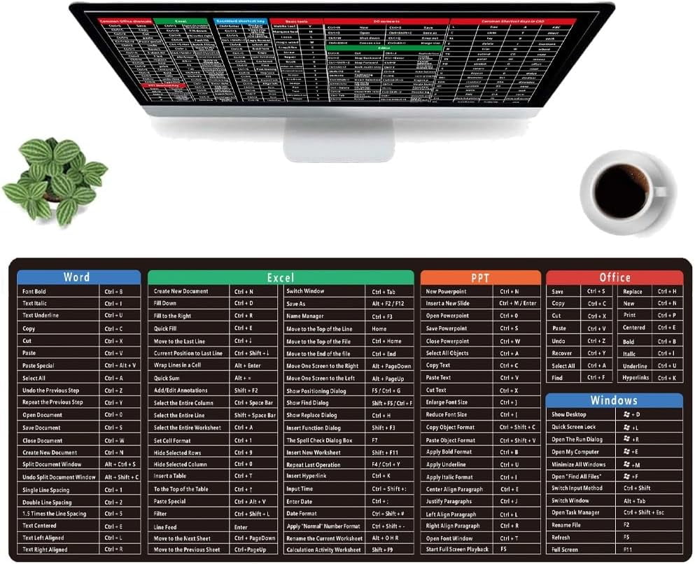 2025 New Super Large Excel Cheat Sheet Desk Pad, Rubber Mouse Pad with Excel and Word Shortcuts ...