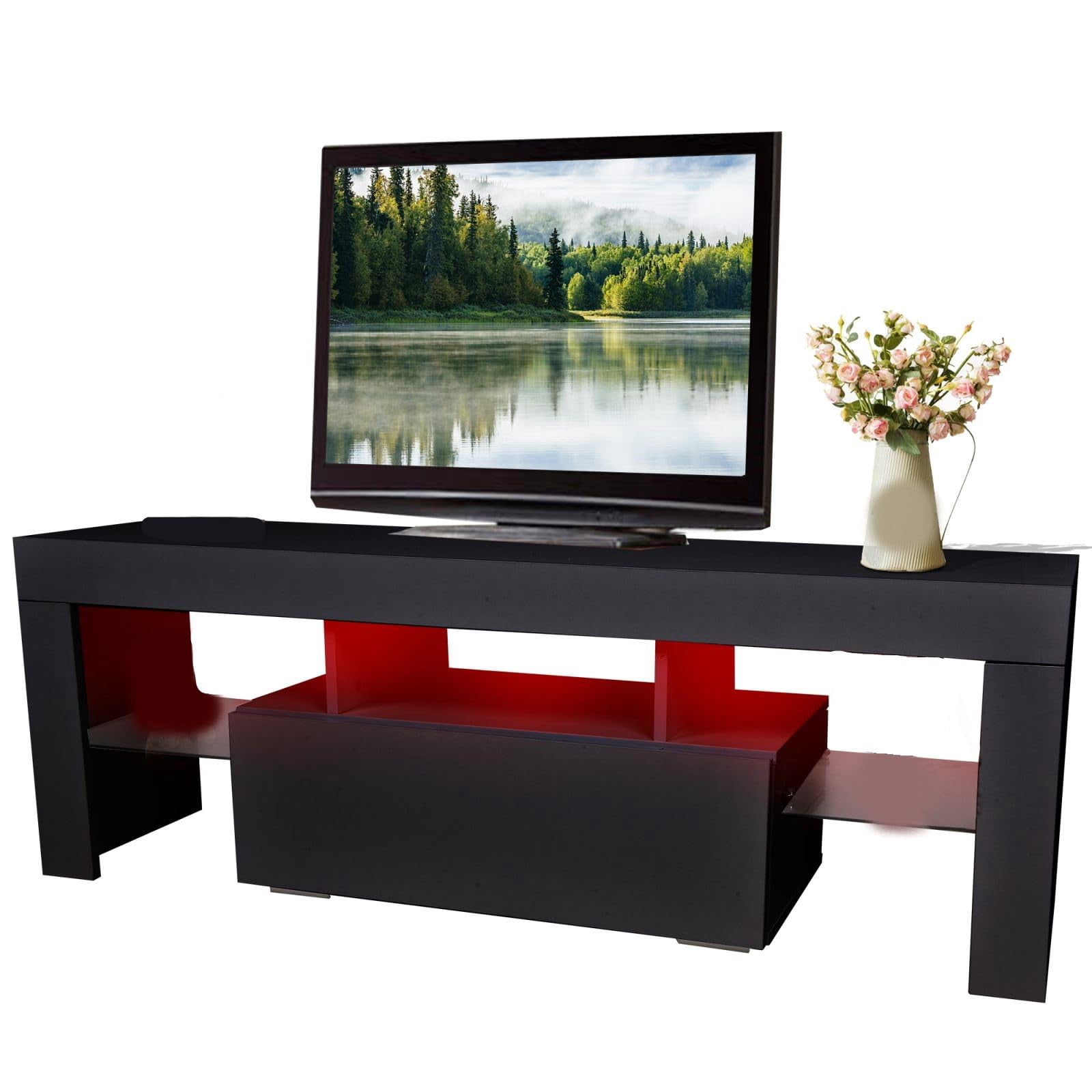 2025 New TV Stand for Maximum 43 Inch TV，Particle Board + Tempered ...