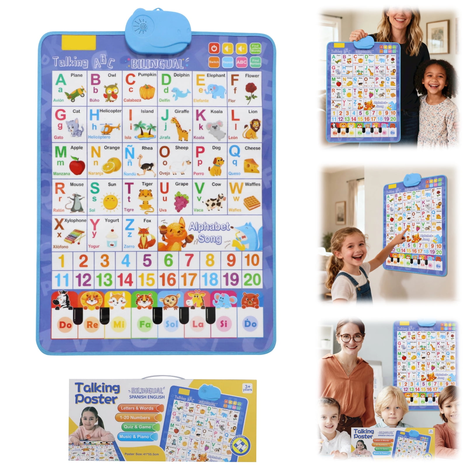 2025 New Talking Wall Chart for Boys Girls– English & Spanish Learning ...