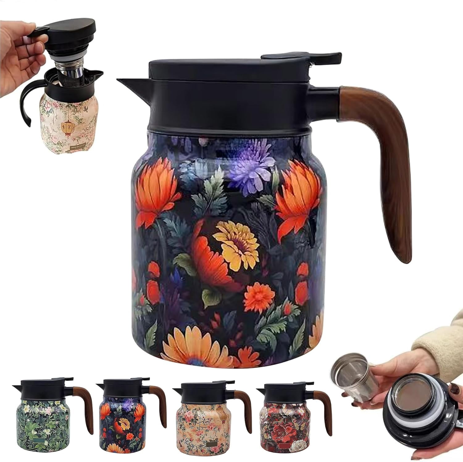 2025 New Tea Pot, Stainless Steel Thermal Coffee Carafe with Wooden ...