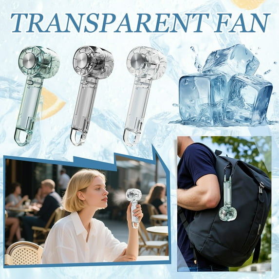 2025 New Transparent Outdoor Portable Fan, Ice Handheld Fan with Hook ...