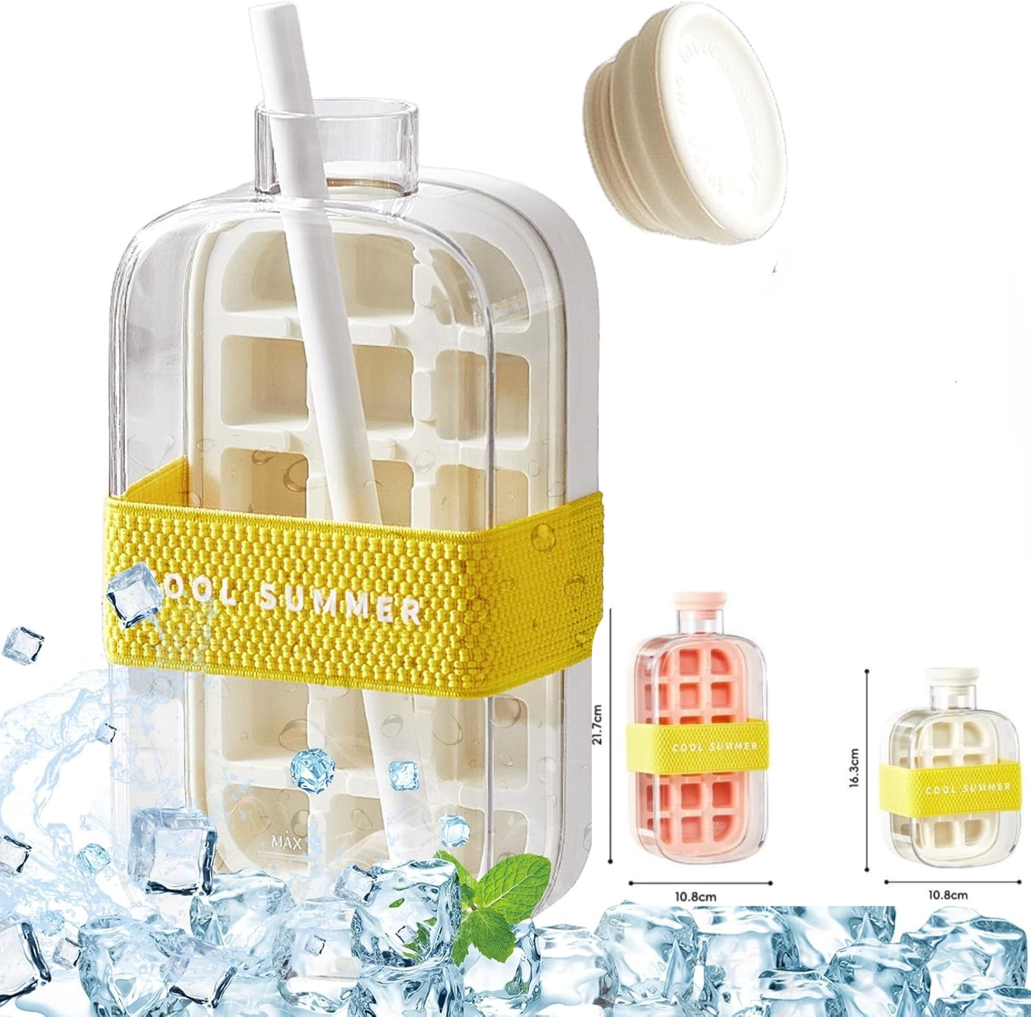 2025 New Trend Ice Cube Bottle, 2 in 1 Touch-Free Ice Cube Tray Water ...