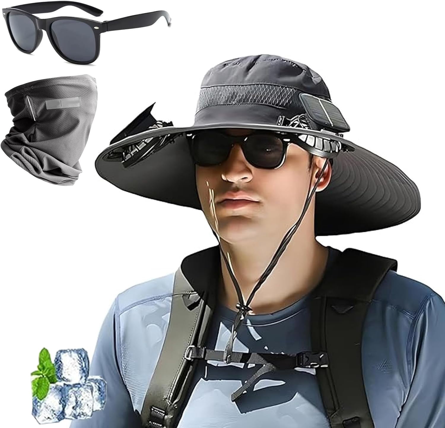 2025 New Ultralight Solar Fan Sun Hat with Two Fans Solar Power,Wide ...