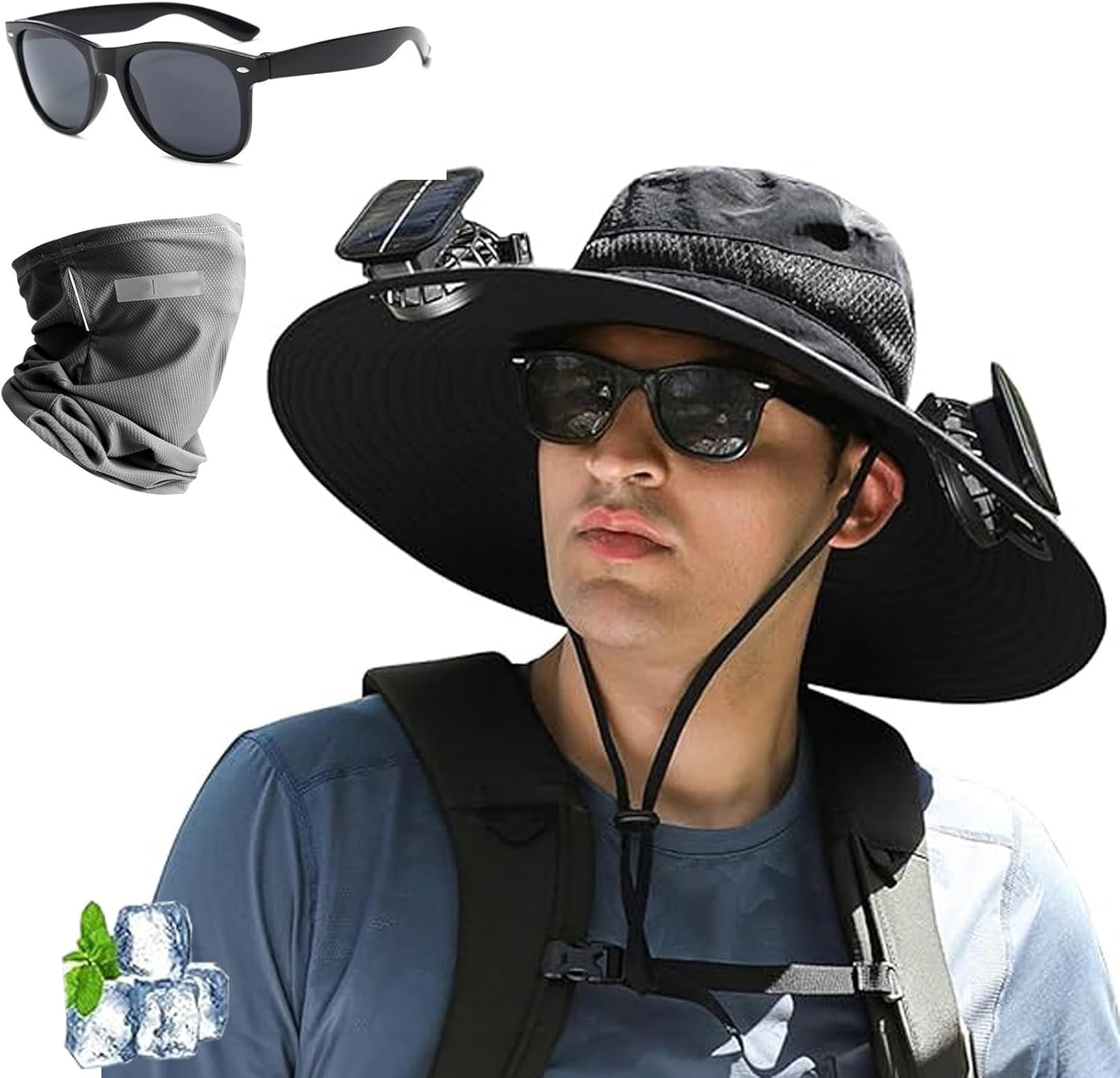 2025 New Ultralight Solar Fan Sun Hat with Two Fans Solar Power,Wide ...