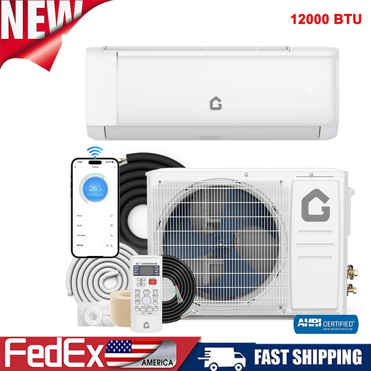 22 SEER2 12000 BTU Ductless Mini Split Air Conditioner & Heat Pump ...