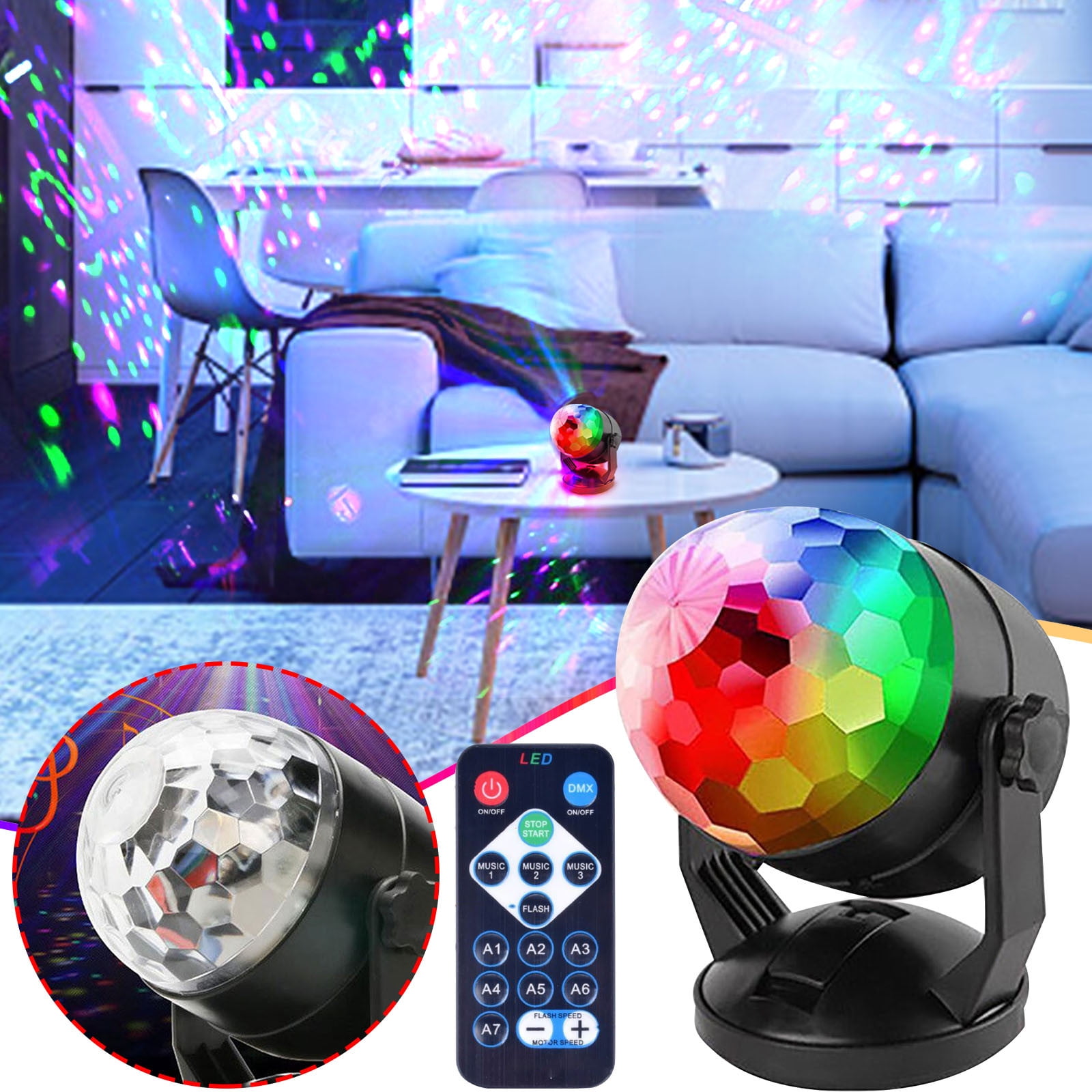 2025 New Upgrade Activated Party Lights With Remote Control RGB Ball ...