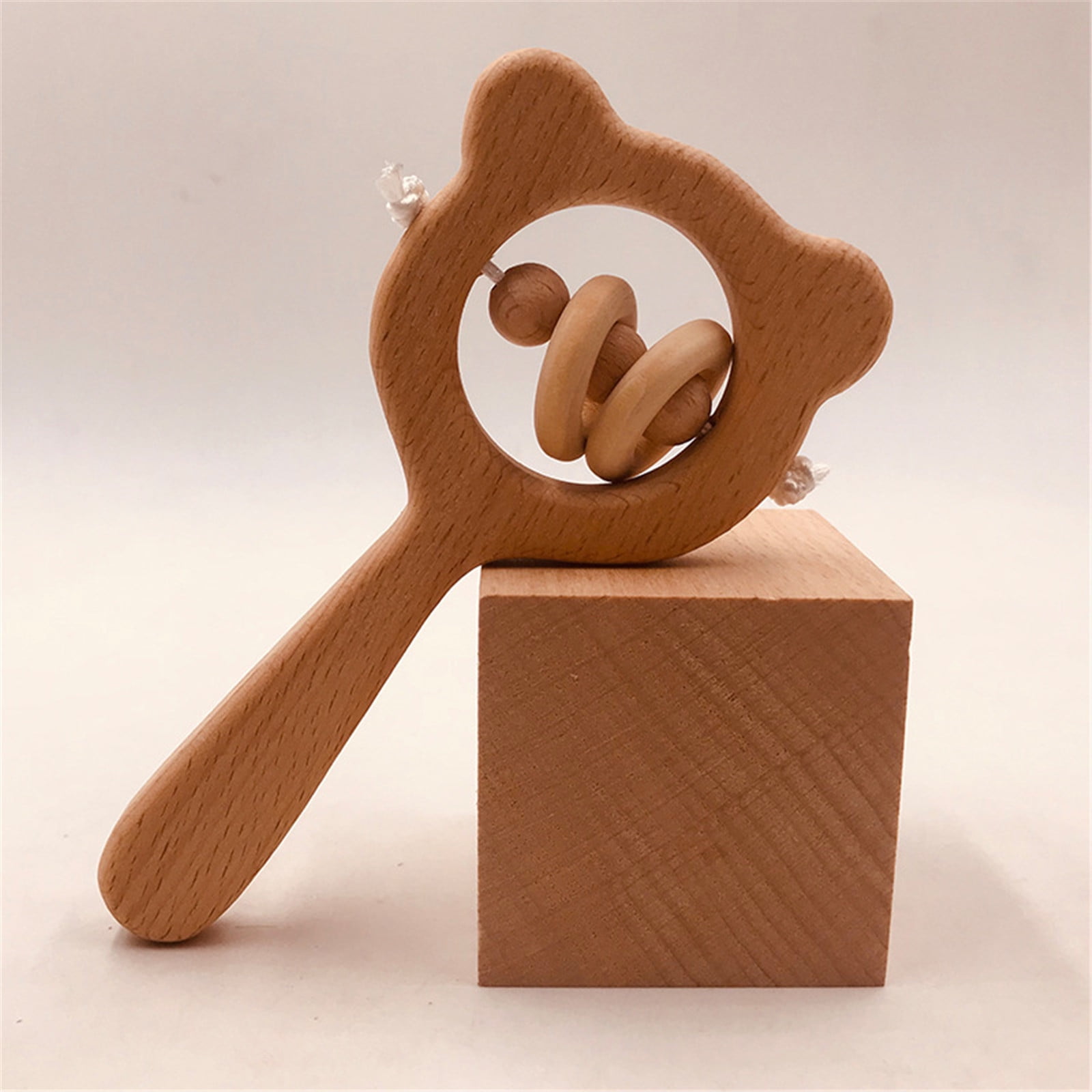 2025 New Upgrade Natural Wood for 6-12 Months Rattle Bear Hand Teething ...