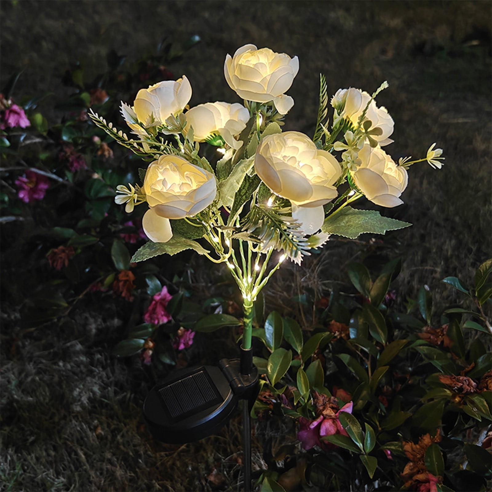 2025 New Upgrade Solar Camellia Garden Lights 7 Lifelike Camellia Buds ...