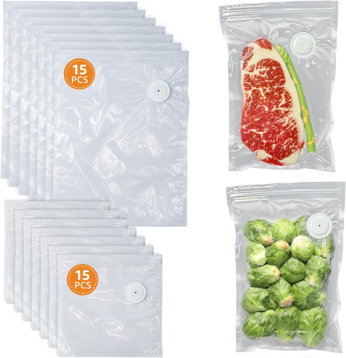 [2025 New Version] 30 Reusable Vacuum Seal Bags (15 Regular Size + 15 ...
