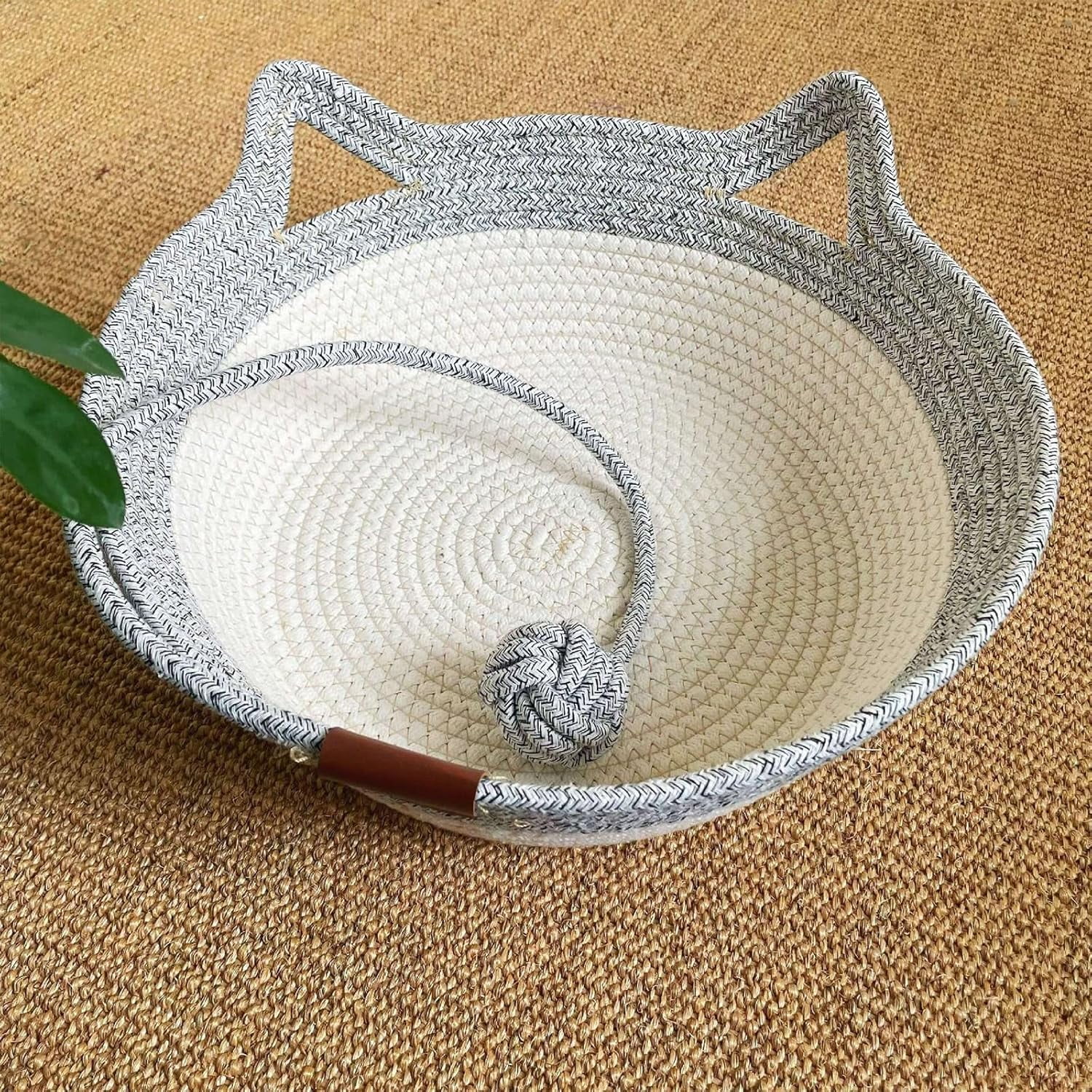 2025 New Virelapets Woven Rope Cat Basket, 15 Styles Hand Woven Cats Bed with Built-in ...