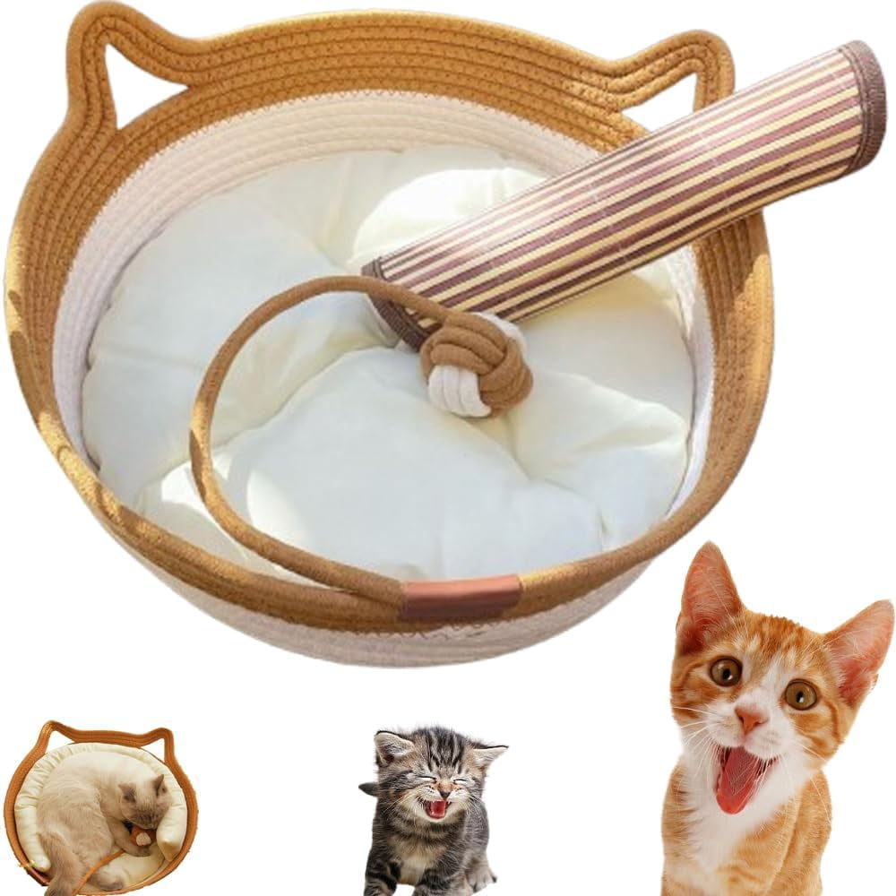 2025 New Virelapets Woven Rope Cat Basket,Natural Cotton Rope Cats ...