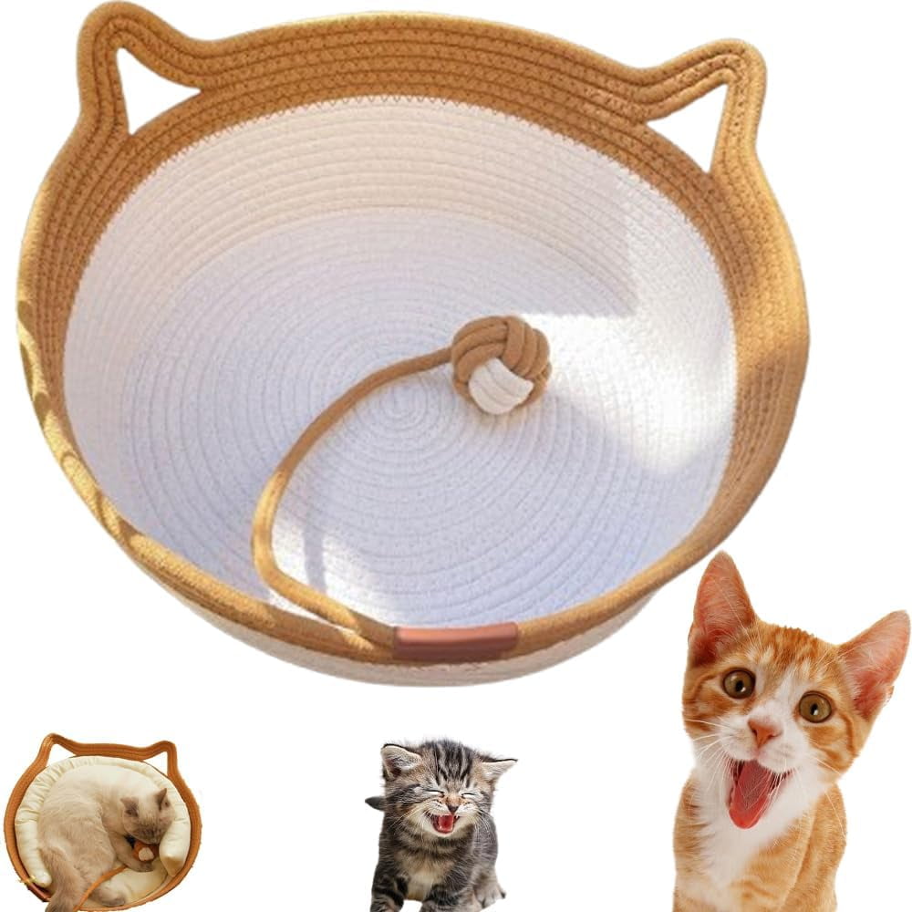 2025 New Virelapets Woven Rope Cat Basket,Natural Cotton Rope Cats ...